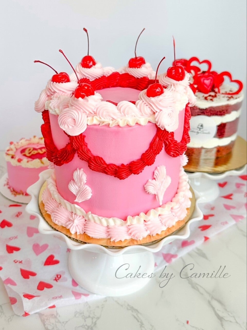 Cherry on Top Vintage Valentine's Cake | Cakes by Camille